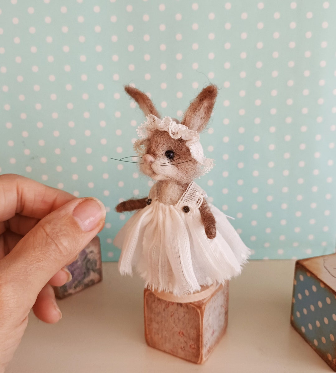 Needle Felted Bunny, Felt Bunny, Dollhouse Bunny, 6.5 Cm, Dickens Style ...