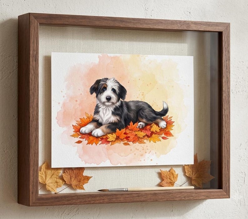 Doodle Watercolor Greeting Card | Blank Inside | Autumn Leaves Doodle ...