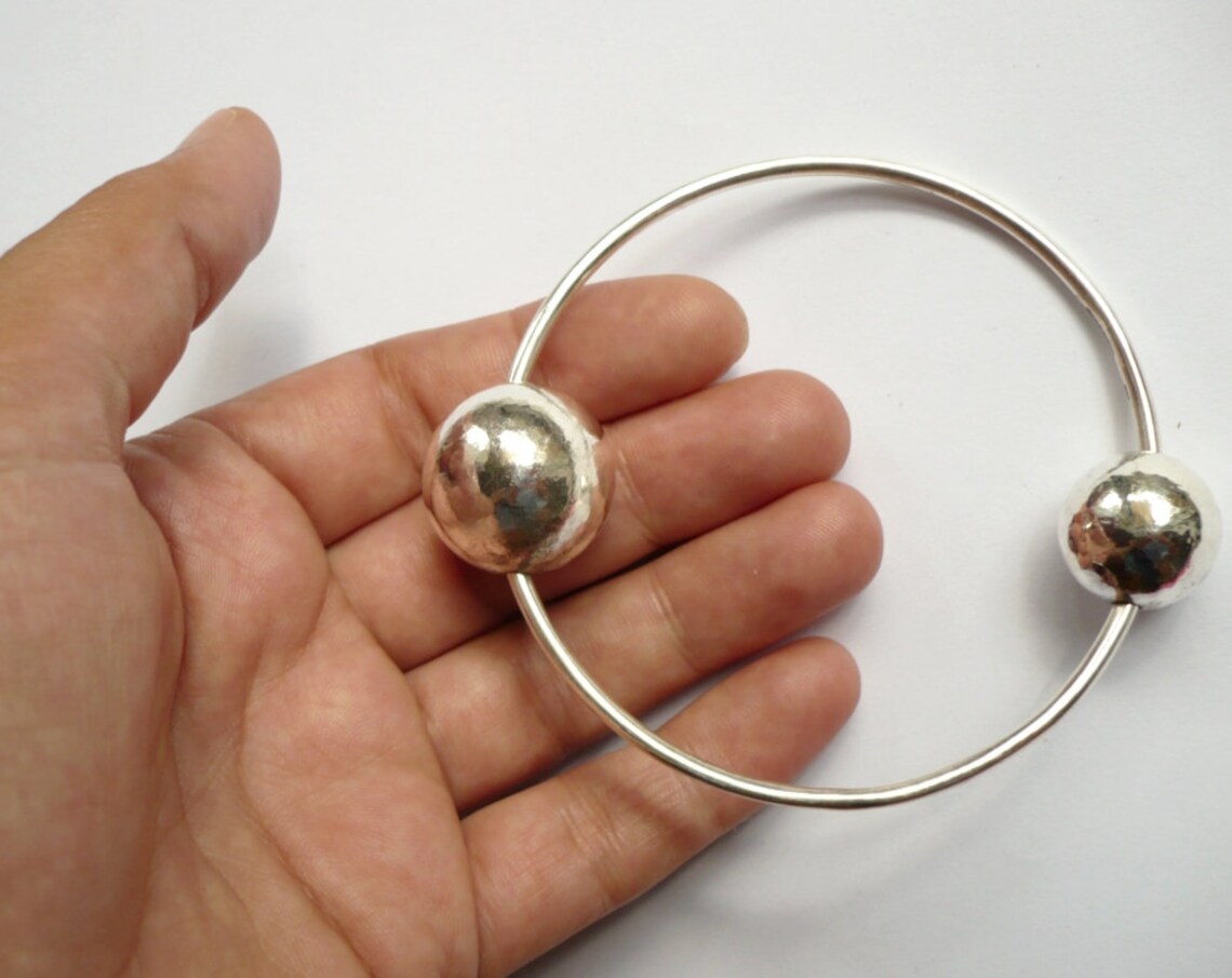Handmade Sterling Silver Bangle With Two Big Rolling Balls | Etsy Canada