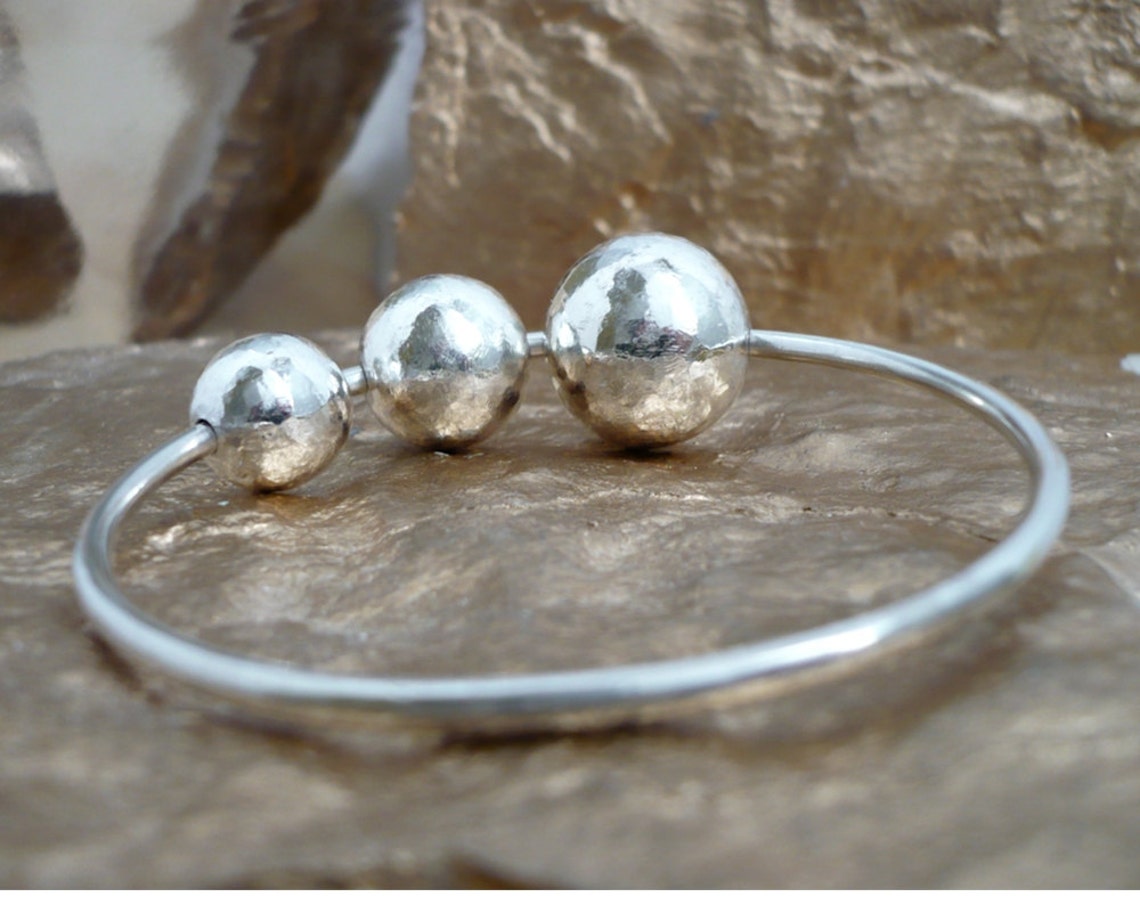 Sterling Silver Bangle With Three Rolling Balls - Etsy