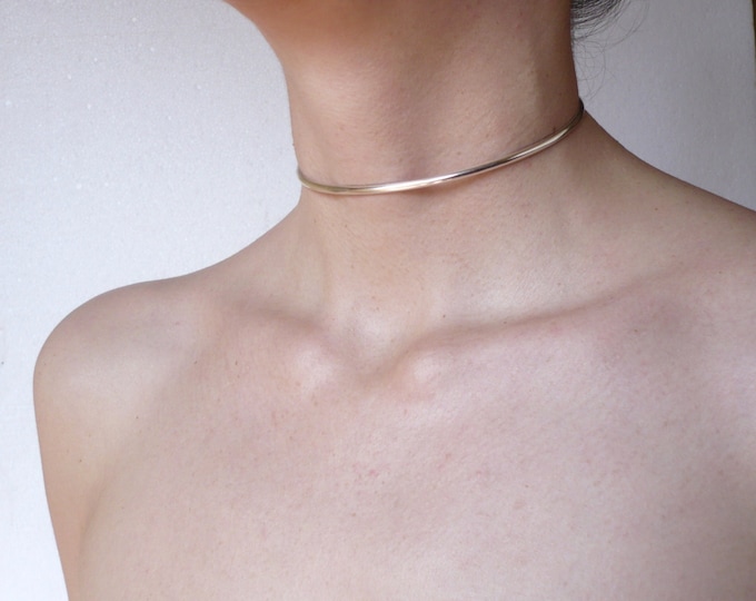 Sterling Silver Collar Half Round Solid / Minimalist Choker - Etsy