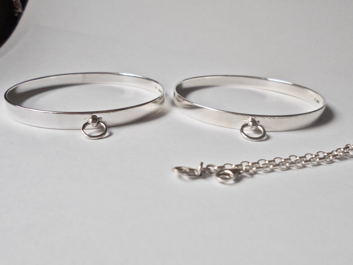 Sterling Silver Slave Bangle Set With Chain | Etsy