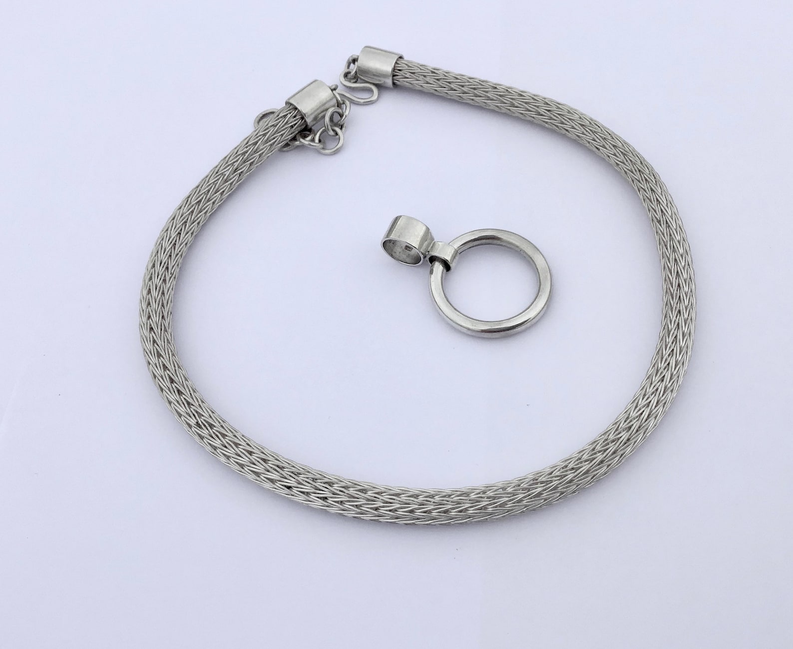Handmade Sterling Silver Woven Chain Choker - Detachable O Ring ...