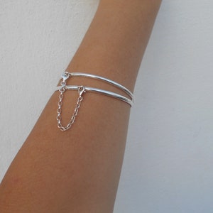 Sterling Silver Double Bangle / Half Round Bangle Set /linked Bangles ...