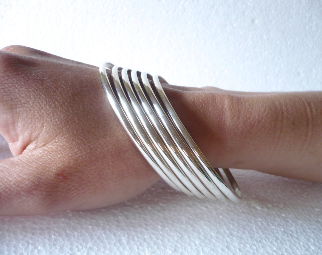 Sterling Silver Handmade Solid Half Round Bangle - Etsy