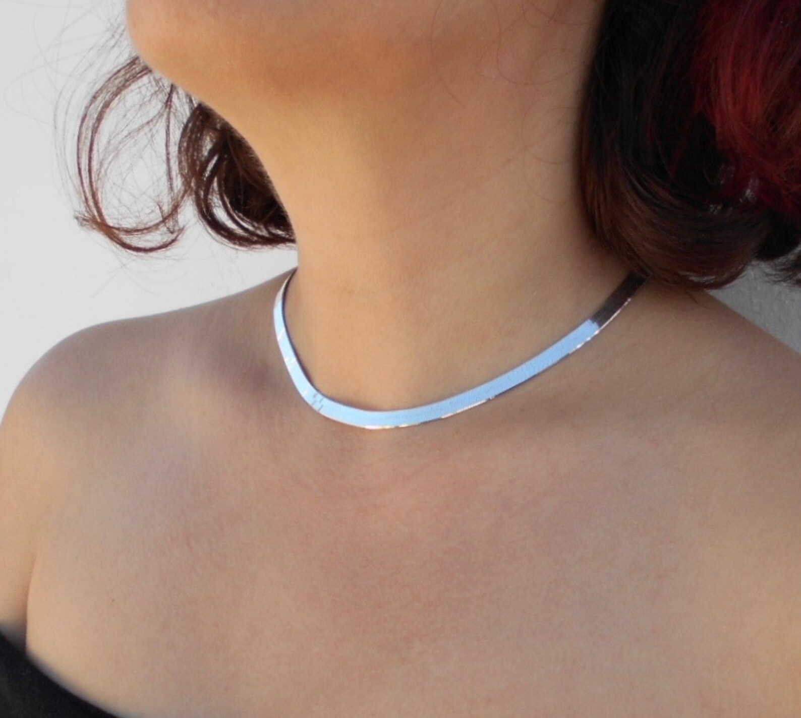Wide Flat Snake Chain Sterling Silver Adjustable Choker - Etsy