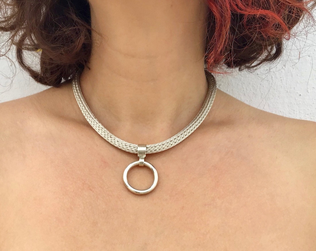 Handmade Sterling Silver Woven Chain Choker - Detachable O Ring ...