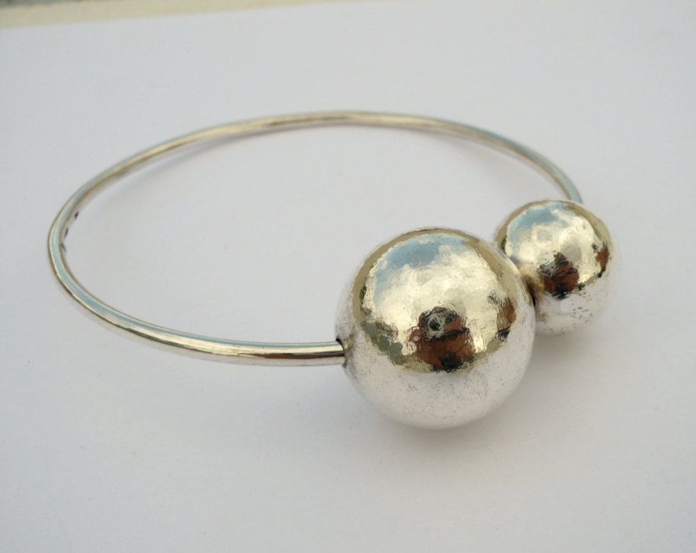 Handmade Sterling Silver Bangle With Two Big Rolling Balls | Etsy Canada