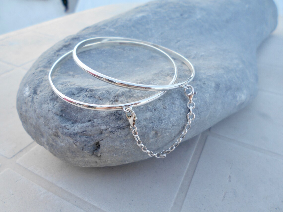 Sterling Silver Double Bangle / Half Round Bangle Set /linked - Etsy