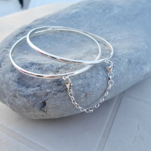 Sterling Silver Double Bangle / Half Round Bangle Set /linked Bangles ...
