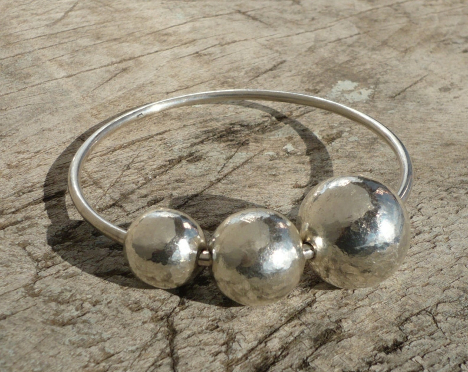 Sterling Silver Bangle With Three Rolling Balls - Etsy