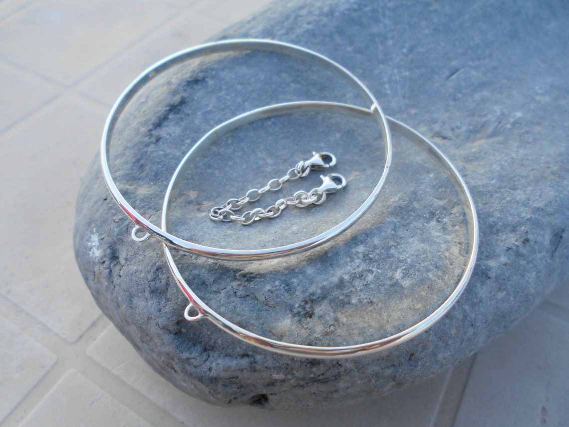 Sterling Silver Double Bangle / Half Round Bangle Set /linked Bangles ...