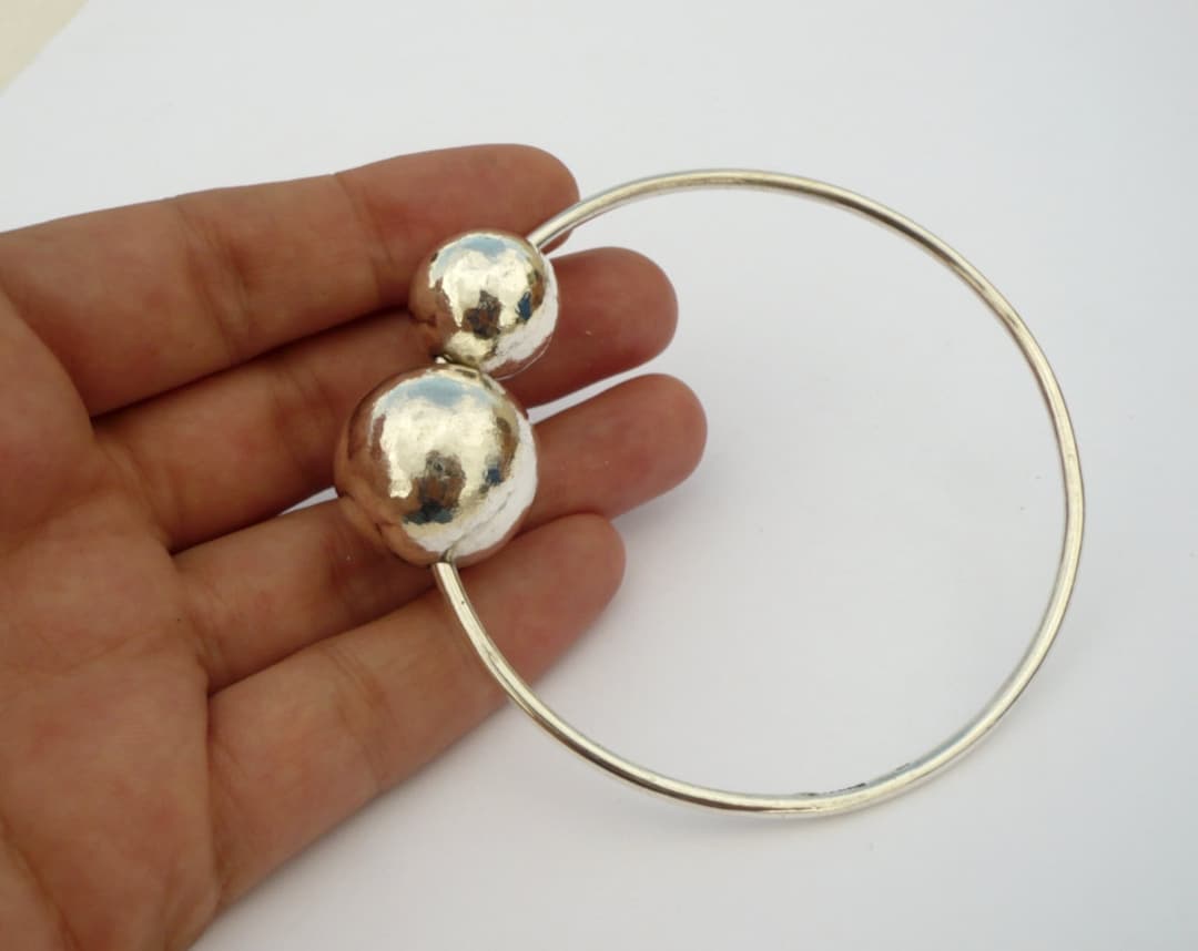 Handmade Sterling Silver Bangle With Two Big Rolling Balls - Etsy Canada