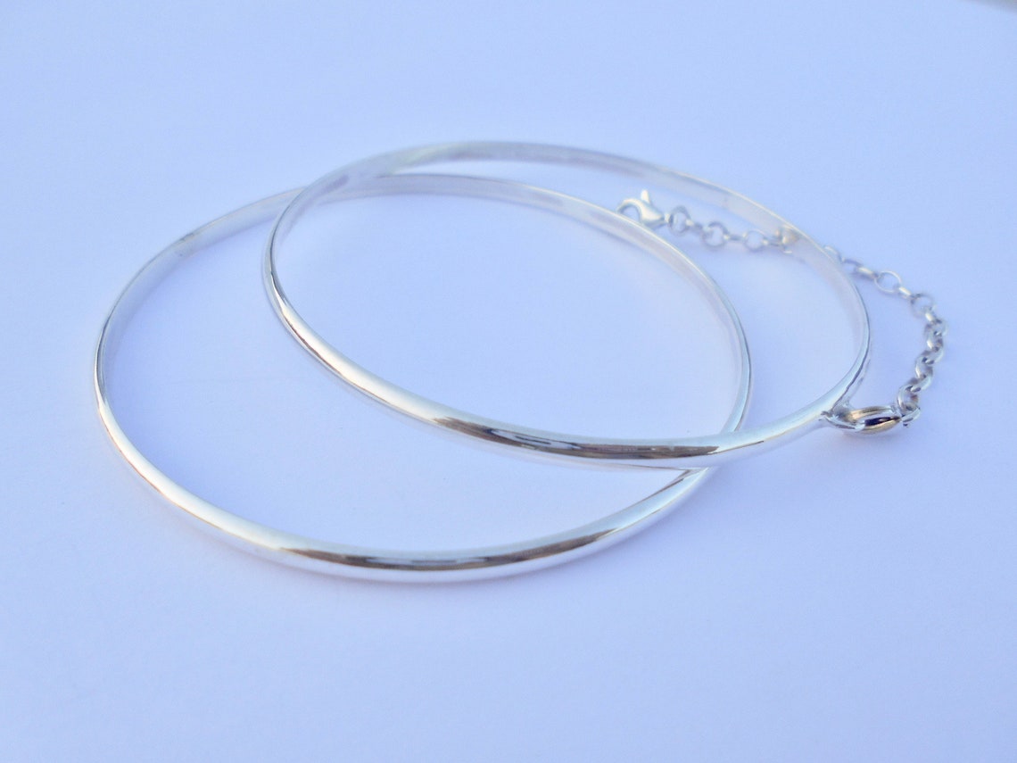 Sterling Silver Double Bangle / Half Round Bangle Set /linked Bangles ...