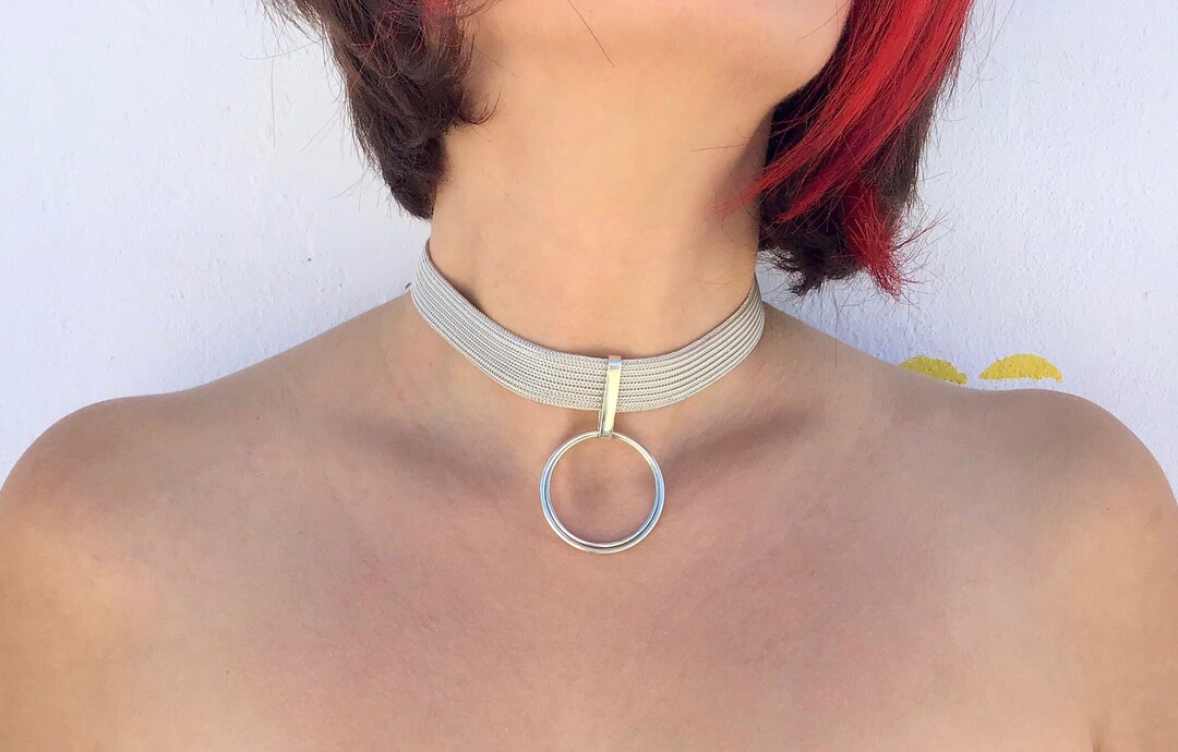 Sterling Silver Wide Woven Chain Collar With Detachable Ο Ring - Luxury ...