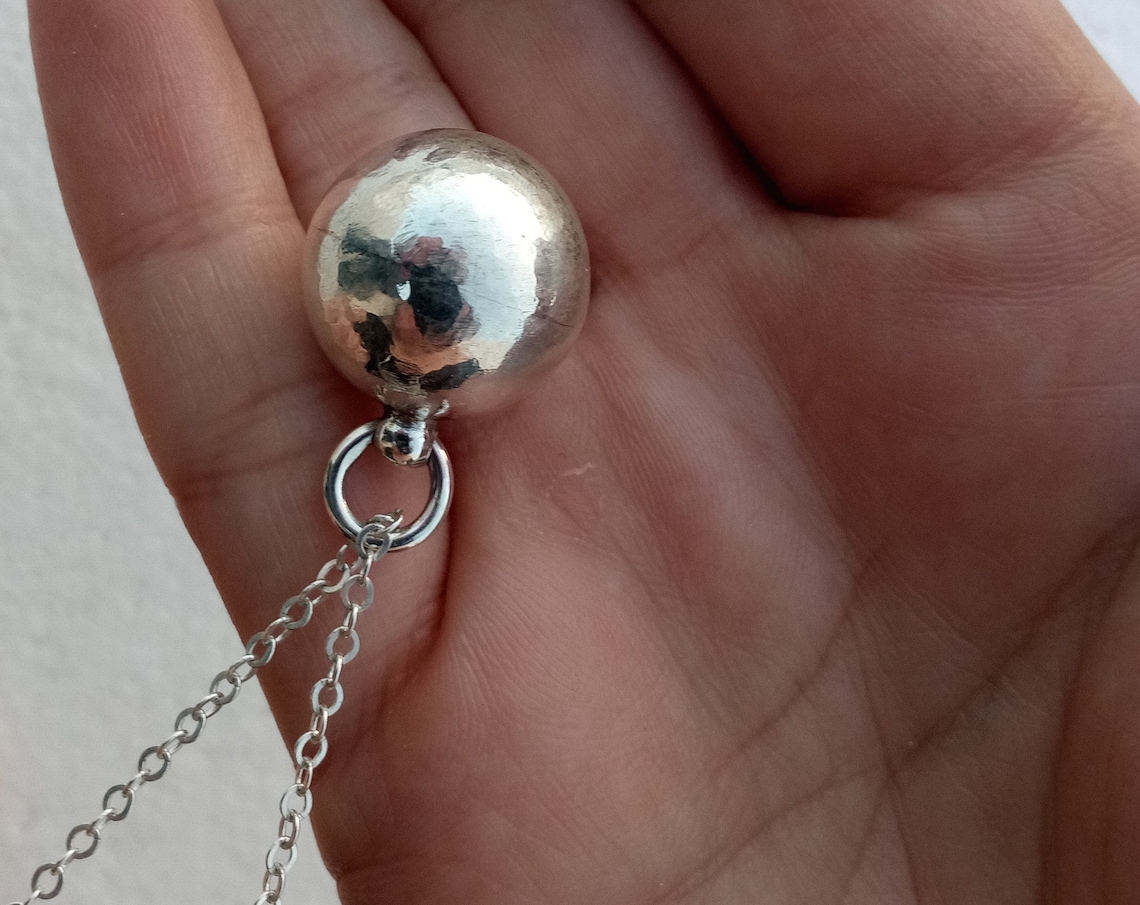 Silver ball pendant | Etsy