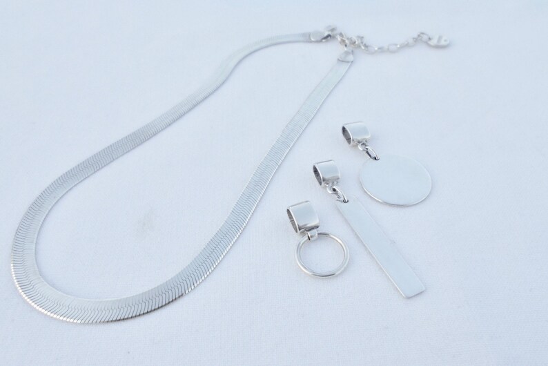 Herringbone Chain With Detachable Round Tag / Sterling Silver | Etsy