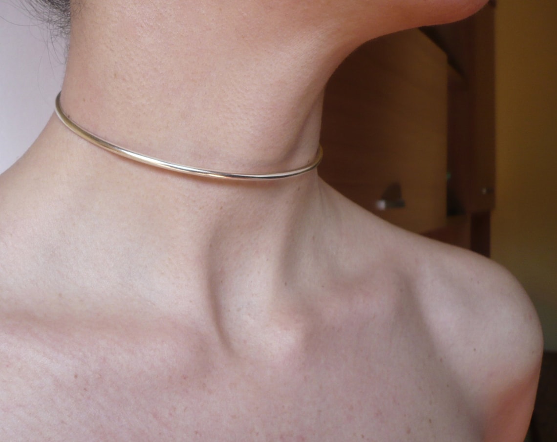 Sterling Silver Collar Half Round Solid / Minimalist Choker - Etsy