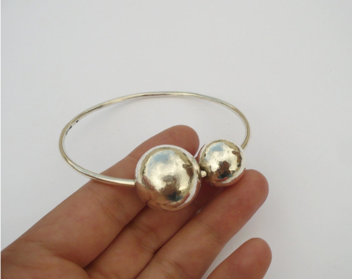 Handmade Sterling Silver Bangle With Two Big Rolling Balls | Etsy Canada