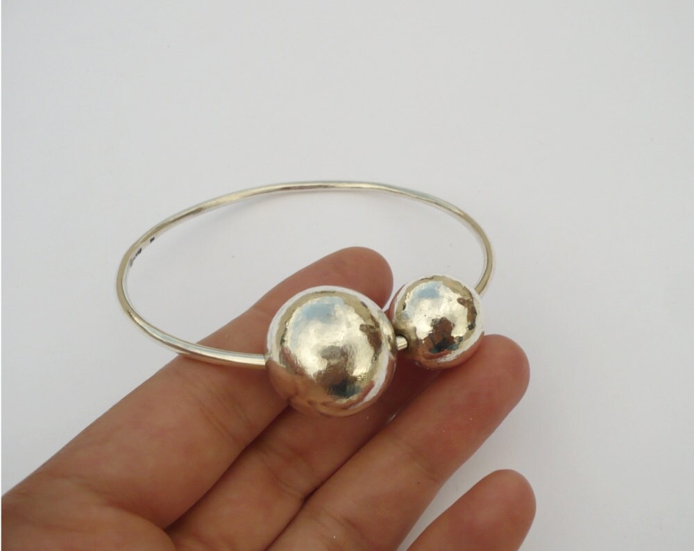 Handmade Sterling Silver Bangle With Two Big Rolling Balls | Etsy Canada