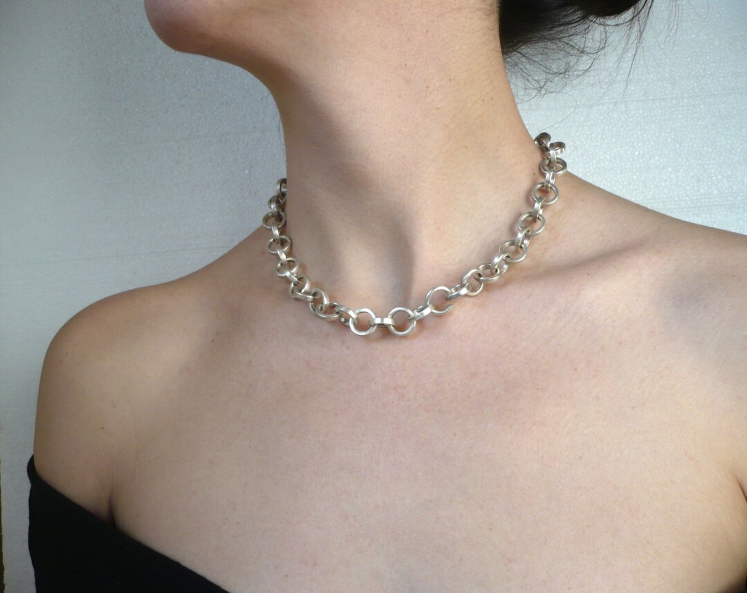 Handmade Silver Heavy Chain Necklace Choker - Etsy