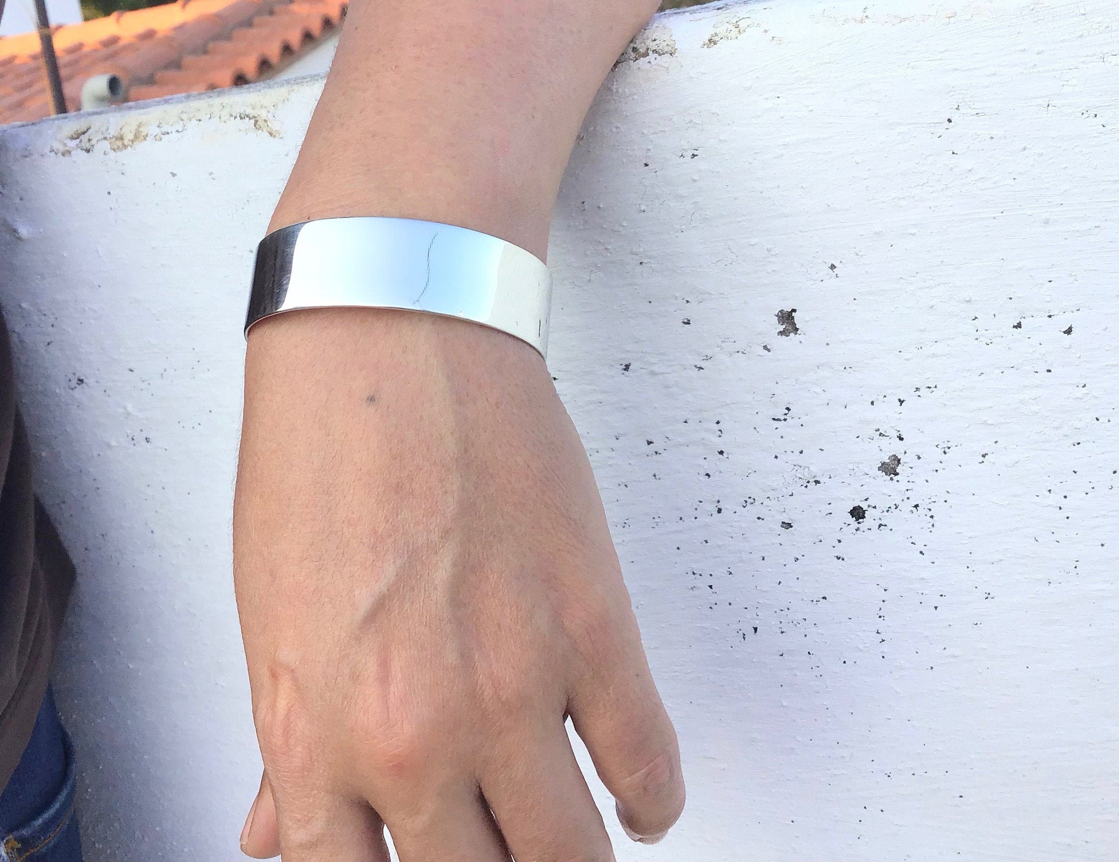 Minimal wide sterling silver cuff bangle bracelet | Etsy