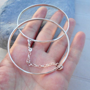 Sterling Silver Double Bangle / Half Round Bangle Set /linked Bangles ...