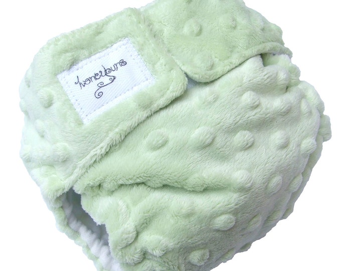 Sage Green Fuzzy Minky Dot AIO Cloth Diaper With PUL Velcro - Etsy