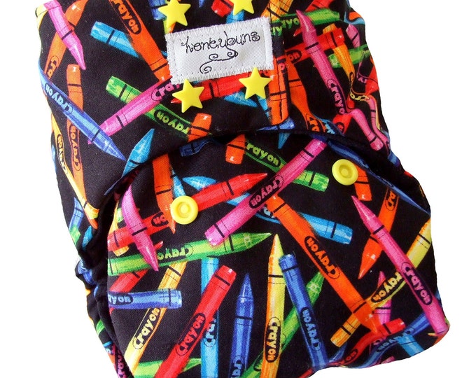 Neon Crayons Black One Size Cloth Diaper 12-35 Lbs With PUL Yellow Star ...