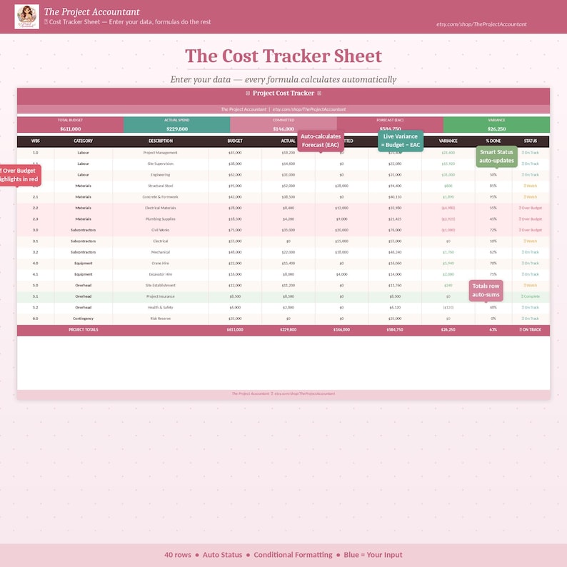 Project Cost Tracker & Dashboard - Project Accounting/bookkeeping/small ...