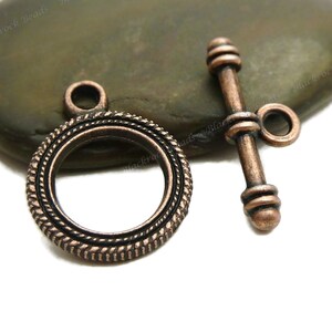 6 Sets Antique Copper Tone Metal Round Ring and Tbar Toggle Clasps ...