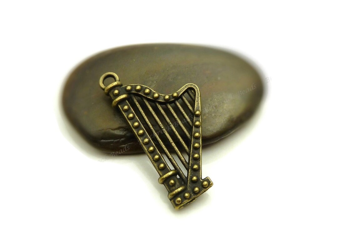 2 Harp Pendants Antique Bronze Tone 20x40mm, Very Detailed Large Harp ...