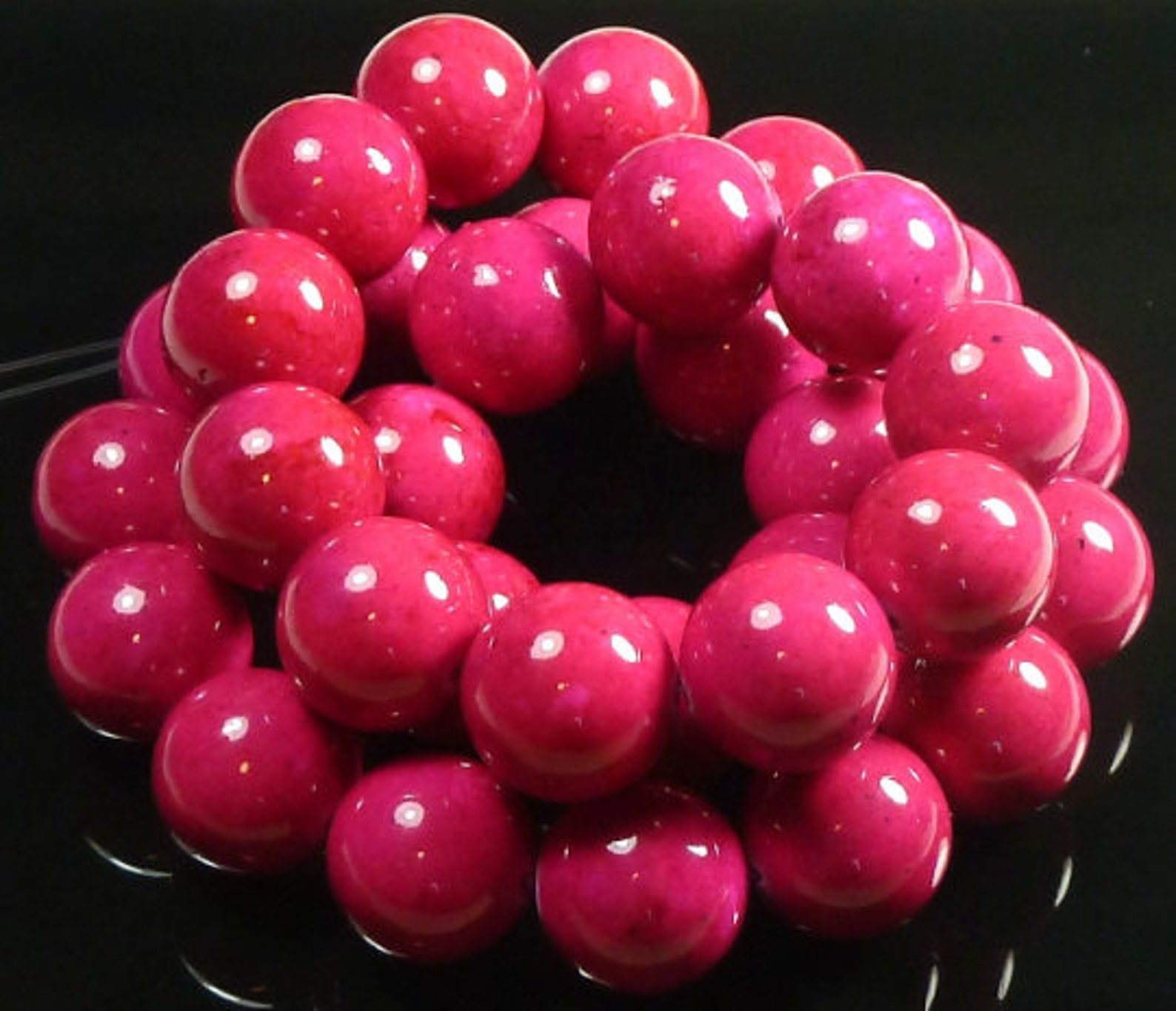 10mm Bright Rose Pink Fossil Stone Round Beads 16 Inch | Etsy