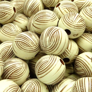 12mm Opaque Ivory White and Chocolate Brown Engraved Acrylic Beads ...