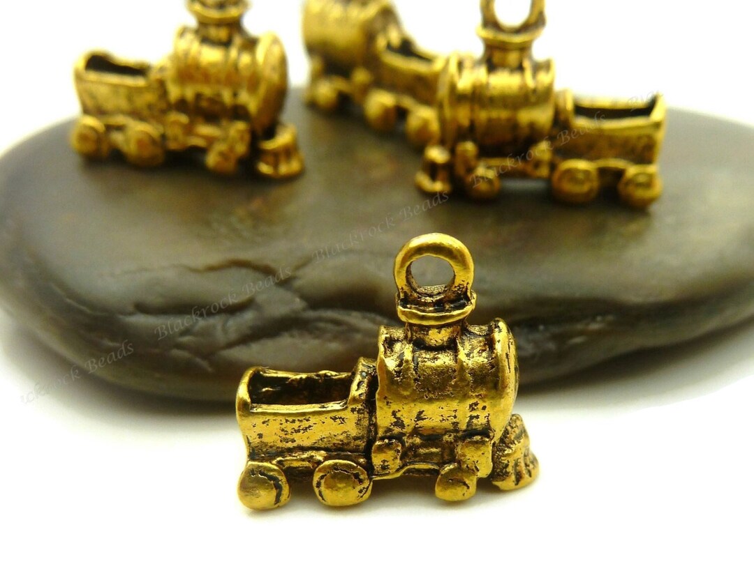 Bulk 30 Train Charms 3D Antique Gold Tone 12x14mm, Very Detailed, Train ...