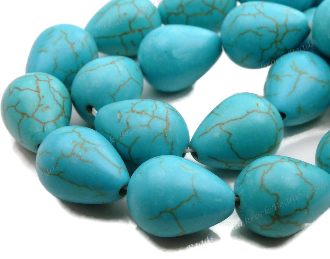 8 Turquoise Blue Magnesite Matrix Teardrop Gemstone Beads | Etsy