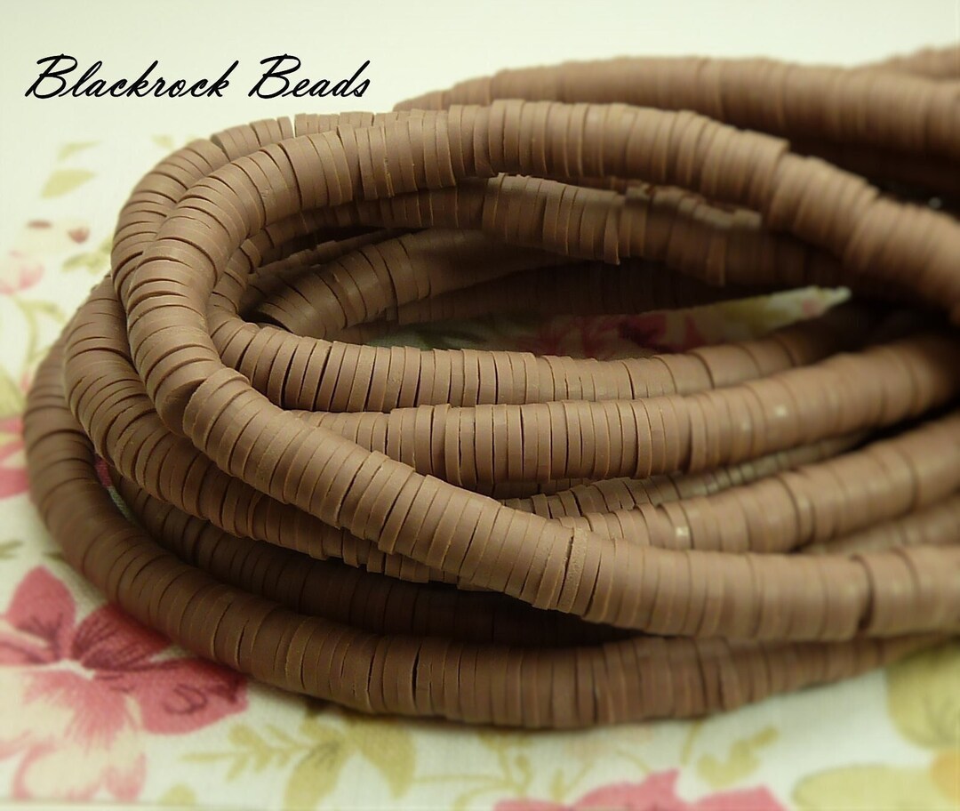 6mm Mocha Brown Polymer Clay and Vinyl Heishi Beads - 16 Inch Strand ...