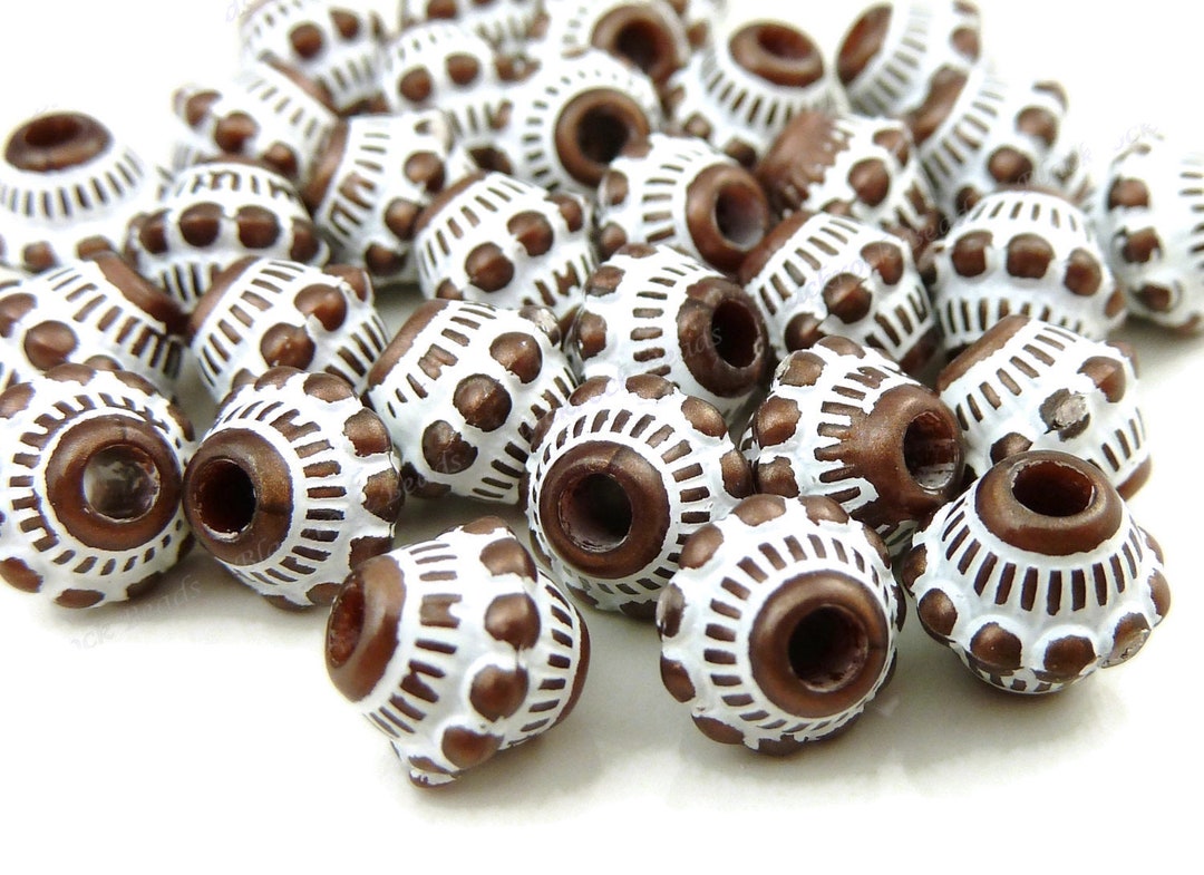 7mm Carved Bronze and White Cone Shaped Acrylic Beads 20pcs Bicone ...