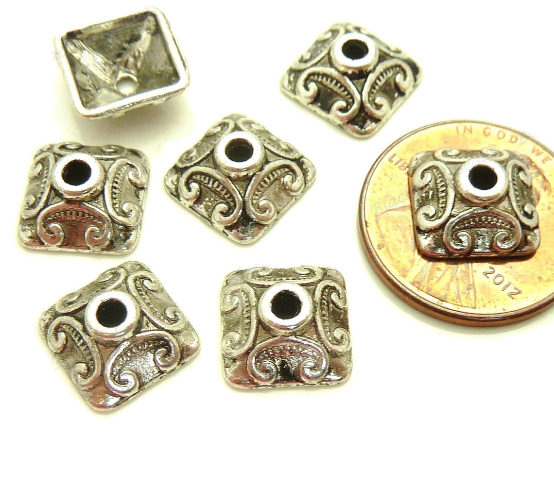 10mm Antique Silver Square Metal Bead Caps 50pcs Ornate | Etsy
