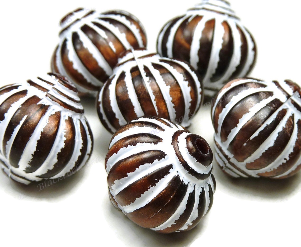 14mm Bronze and White Acrylic Fluted Round Beads 12pcs - Etsy