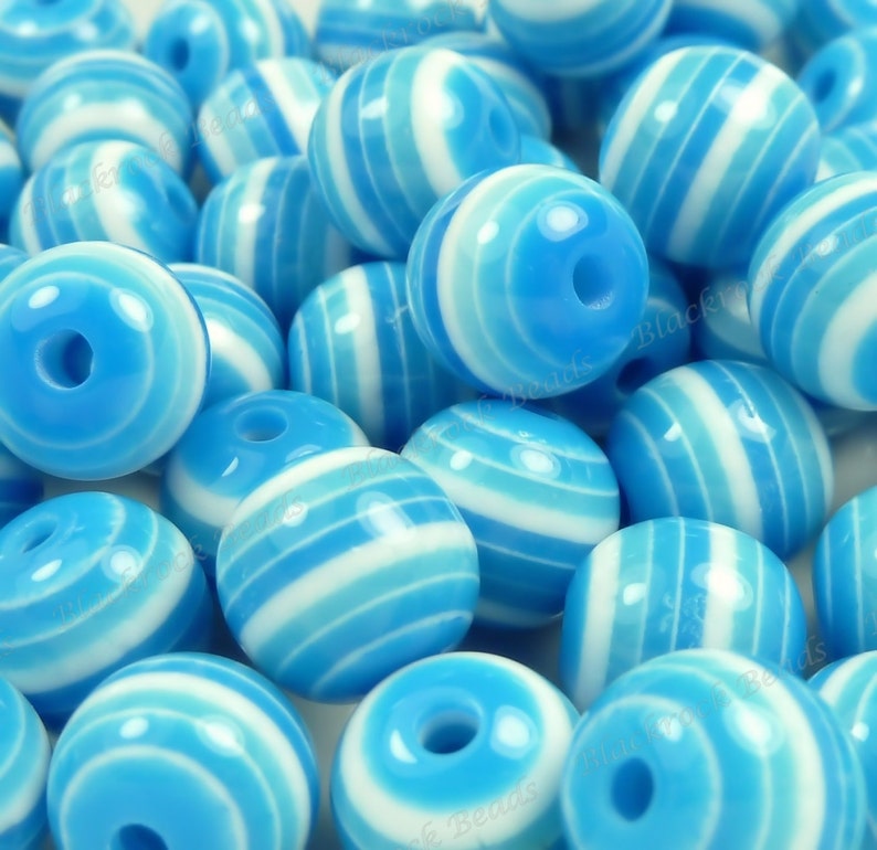 12mm Blue and White Striped Round Acrylic Beads 20pcs BK42 - Etsy