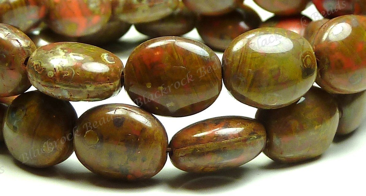 Opaque Orange and Deep Earthy Green Picasso Czech Glass Beads - Etsy