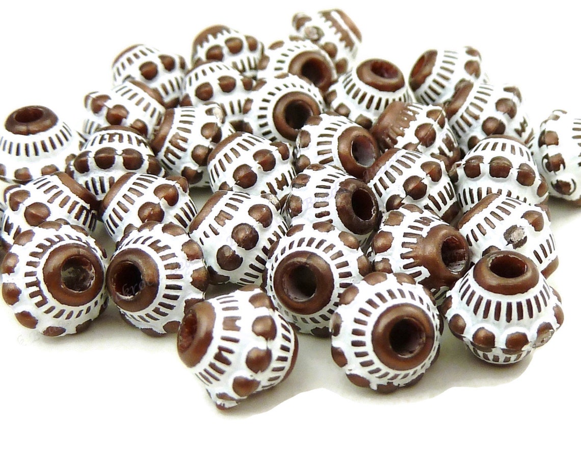 7mm Carved Bronze and White Cone Shaped Acrylic Beads 20pcs - Etsy