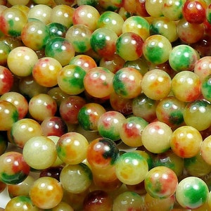 8mm Red, Green, and Pale Lemon Jade Gemstone Beads - 15.5 Inch Strand ...