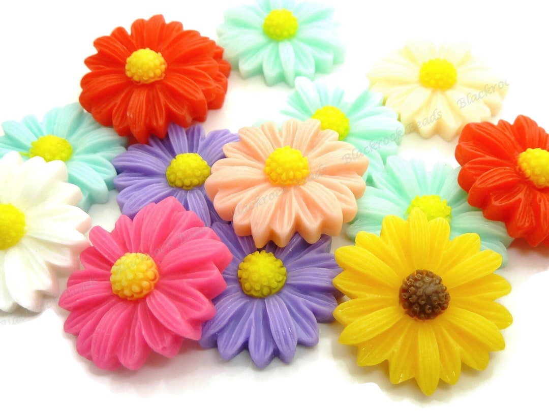Flower Resin Cabochons 6pcs Assorted Colors Flatback - Etsy