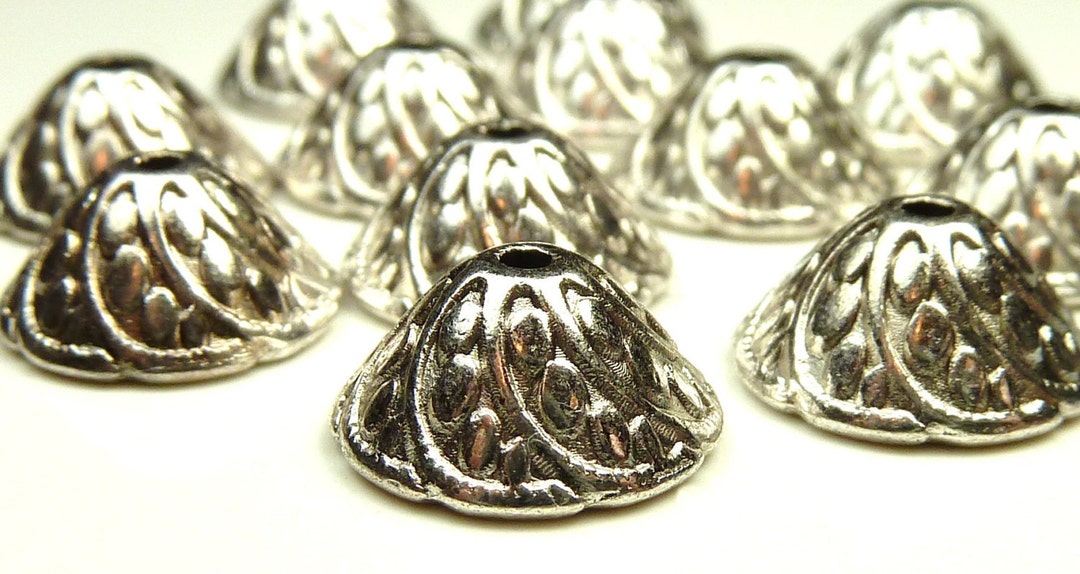 10mm Antique Silver Tone Metal Bead Caps - 20pcs - Jewelry Supplies ...