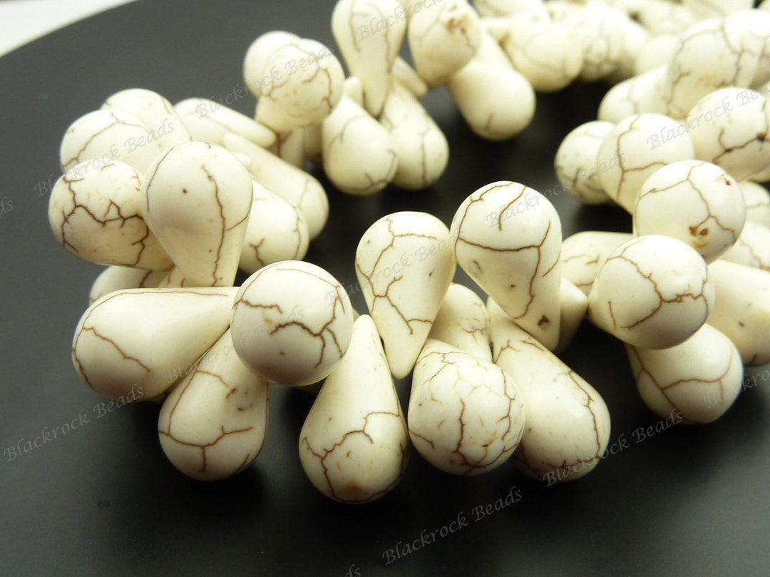 18x10mm White Magnesite Matrix Teardrop Gemstone Beads 10 or 50 Pieces ...
