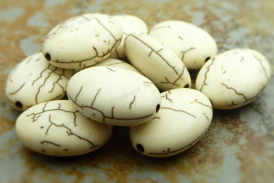 18x13mm White Magnesite Matrix Puffed Oval Gemstone Beads 10 or 50 ...
