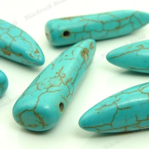 10 Turquoise Blue Magnesite Matrix Tusk Shaped Gemstone Beads - 30x10mm ...