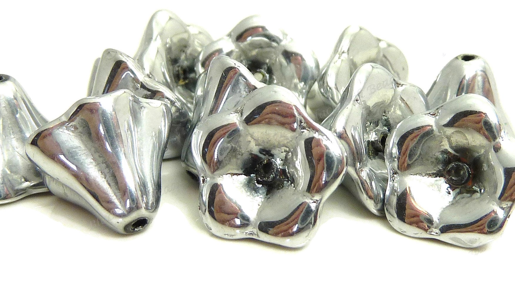 Metallic Silver Luster Flower Glass Beads 10pcs AB Finish - Etsy